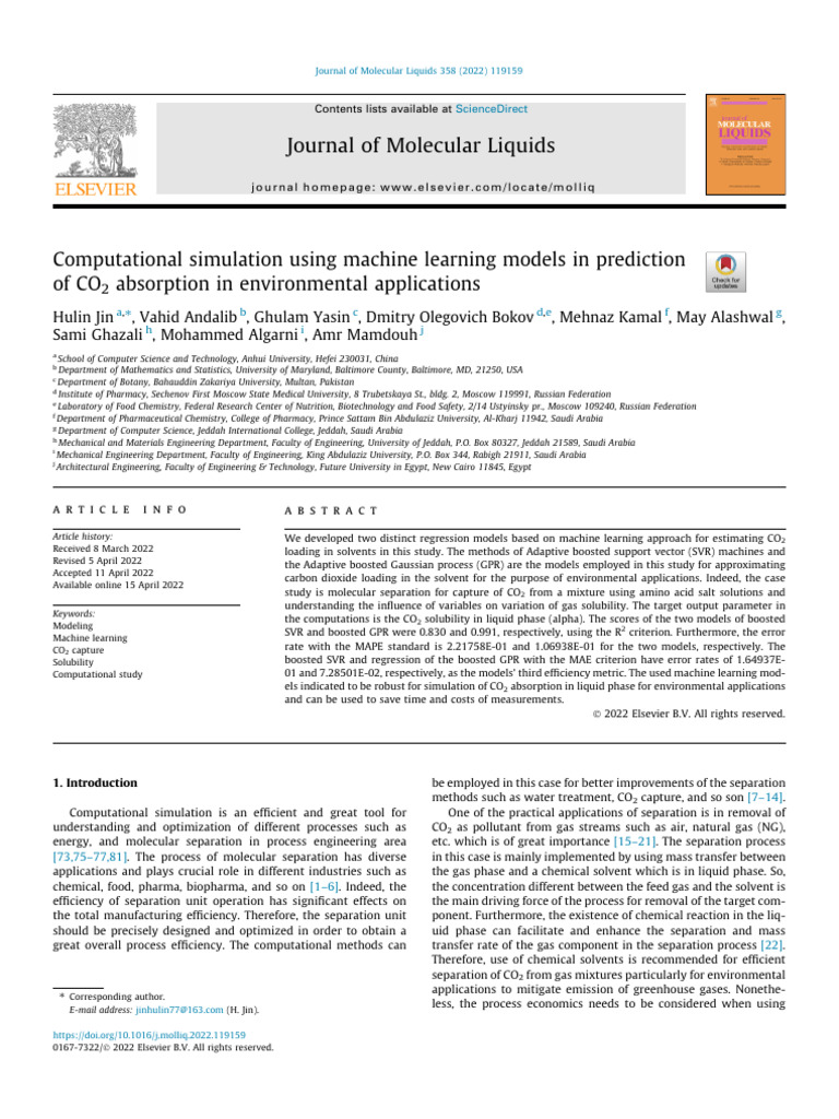 ComputationalsimulationJ MOL LIQ | PDF | Support Vector Machine | Regression Analysis