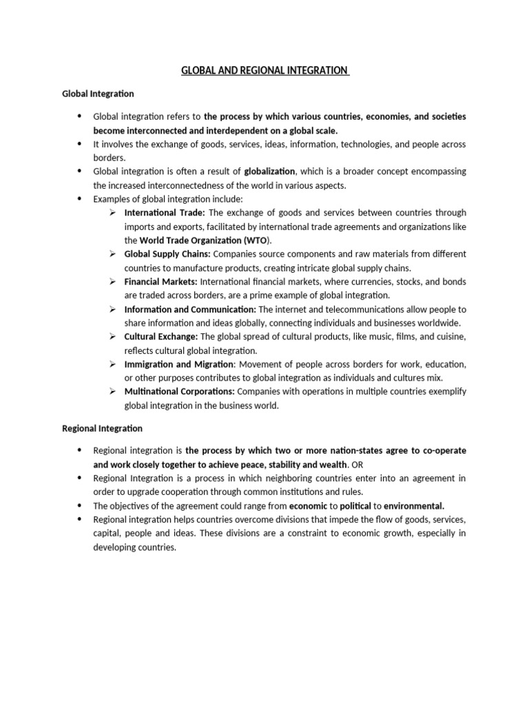 Global and Regional Integration | PDF | Globalization | Regional Integration