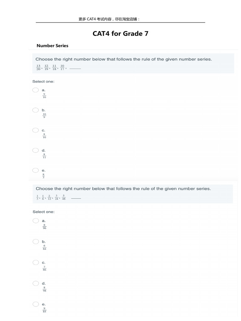 CAT4 For G7-07-Number Series 1 | PDF