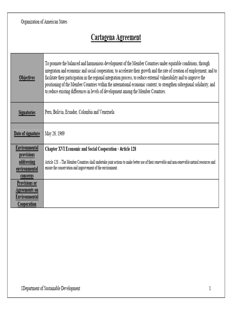 Cartagena Agreement: Environmental Cooperation | PDF