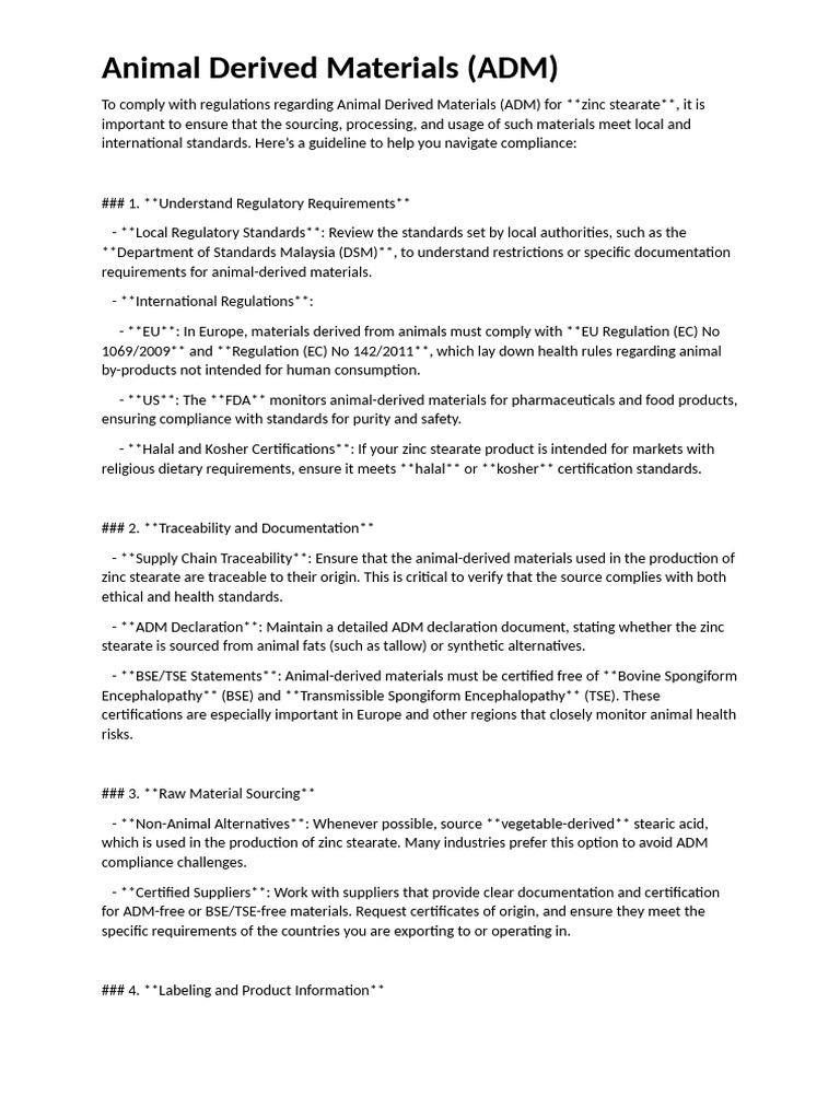ADM Compliance for Zinc Stearate | PDF | Regulatory Compliance