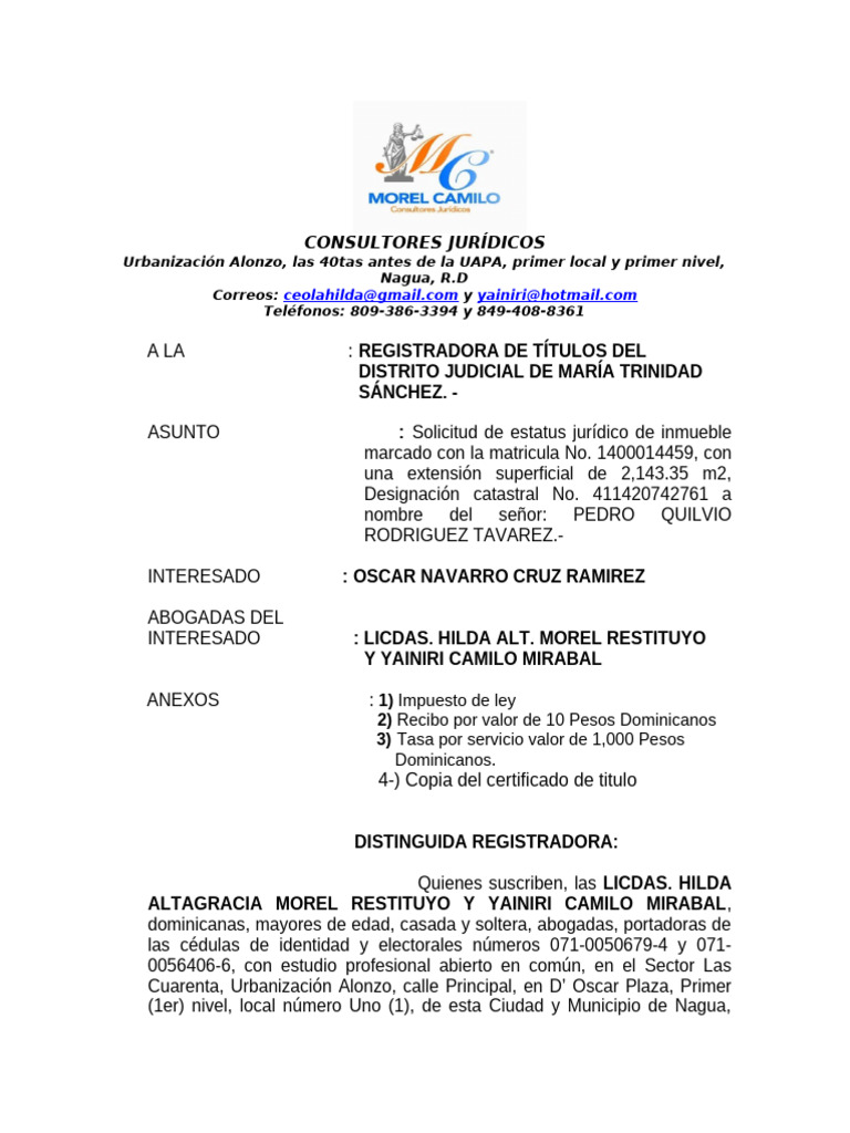 Solicitud de Estatus Juridico de Inmueble Oscar Navarro 22-2-2024 | PDF ...