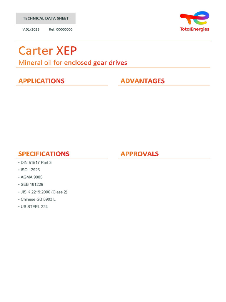 Carter XEP 220 Gear Lubricant Data | PDF | Materials | Secondary Sector ...