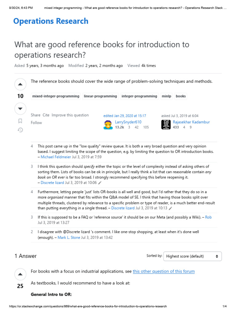 Mixed Integer Programming - What Are Good Reference Books For Introduction To Operations ...