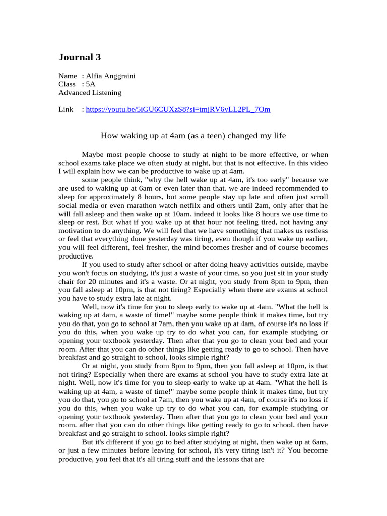 Journal 3 Advanced Listening | PDF