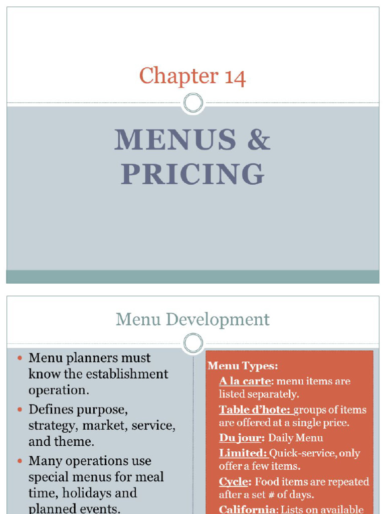 Chapter 14 Menus Amp Pricing PDF | PDF