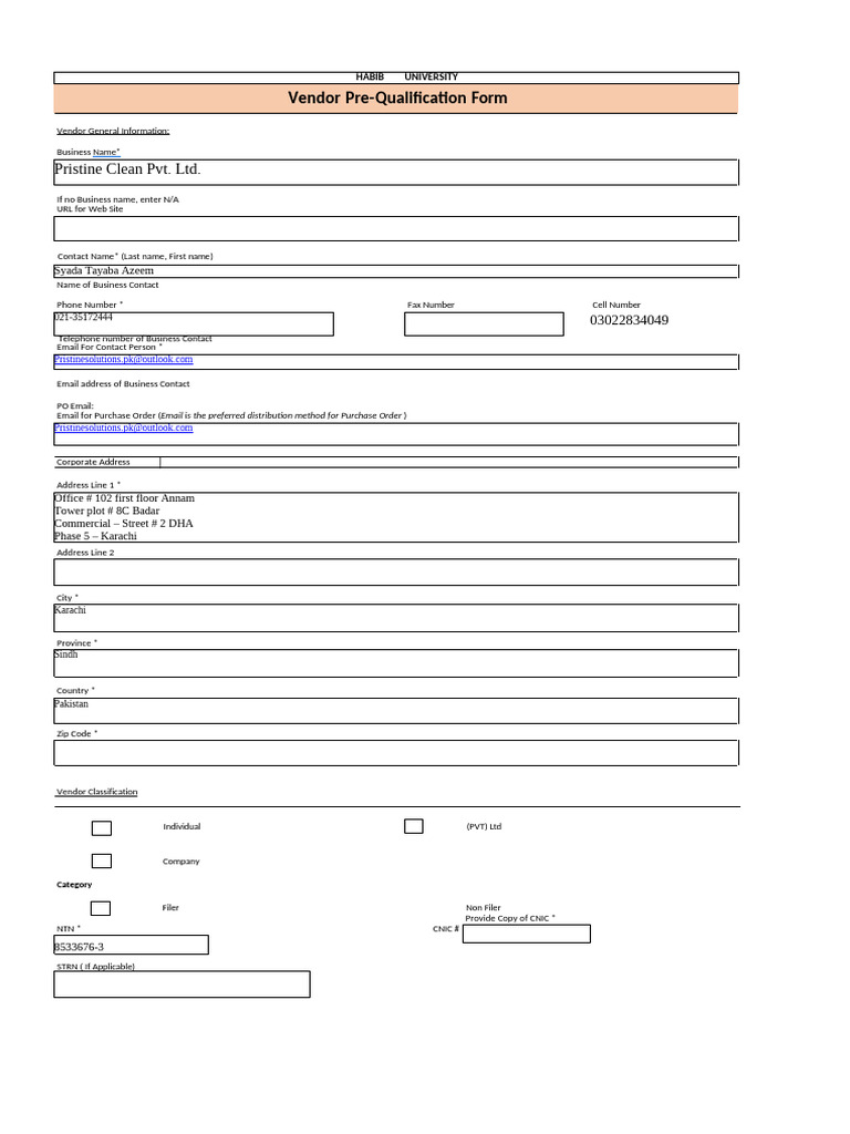 HU Vendor PreQualification Form Added | PDF