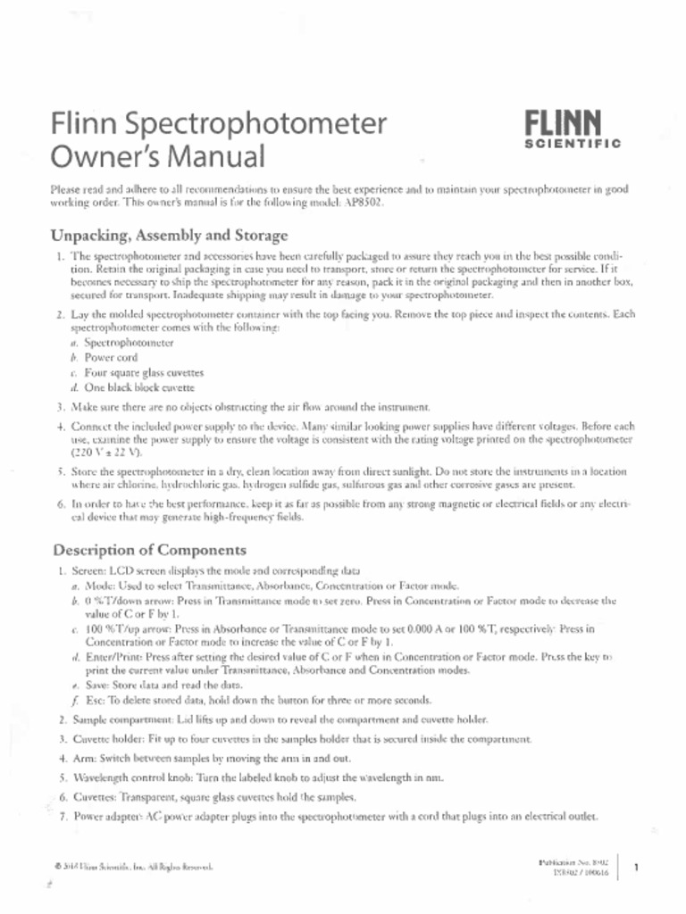 Spectrophotometer Flinn Manual | PDF