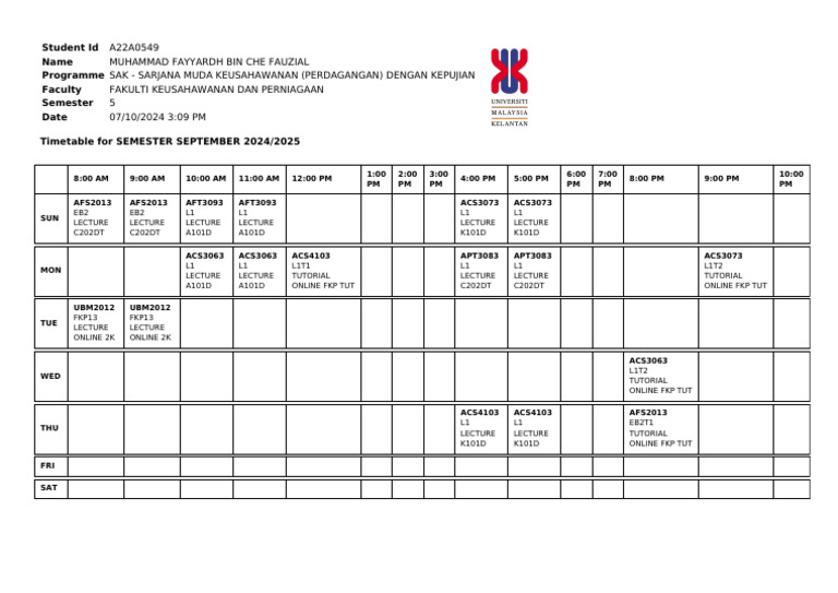 Timetable 202420251 | PDF