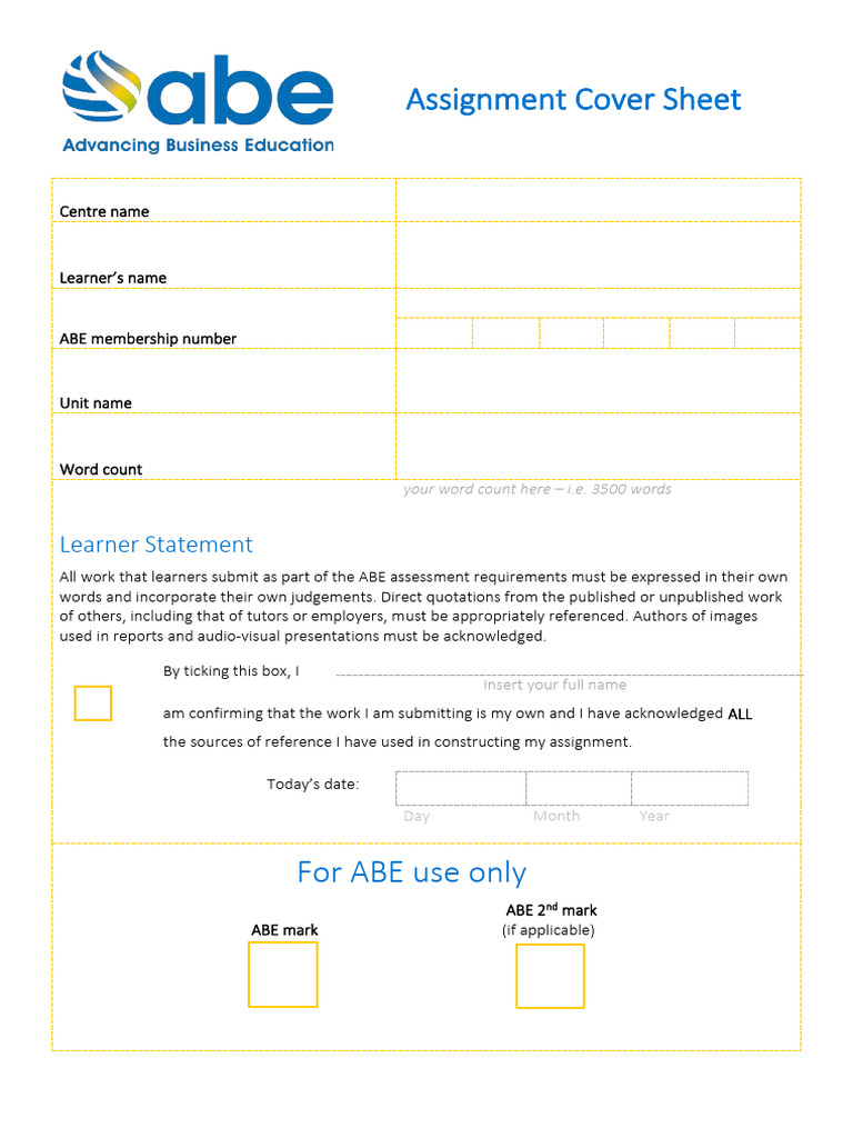ABE Assignment Cover Sheet Template | PDF