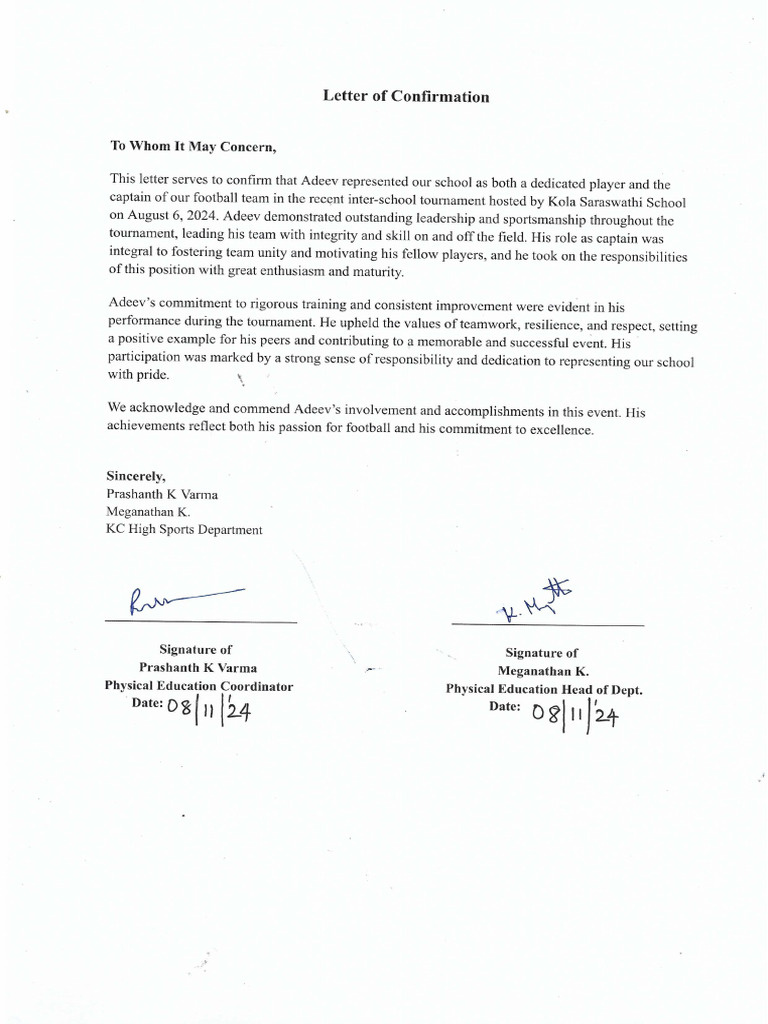 Letter of Confirmation | PDF