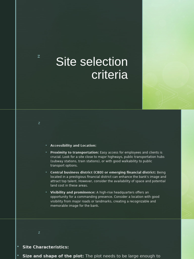 Site Selection Criteria | PDF