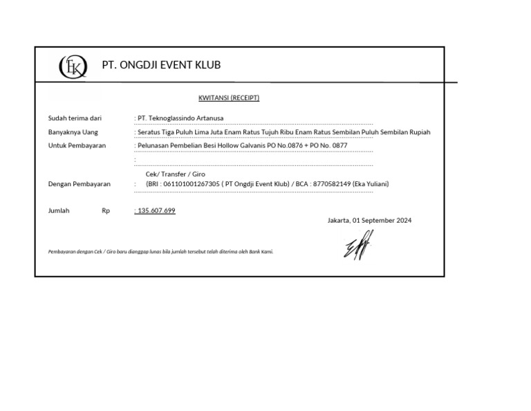 Kwitansi Hollow Lunas | PDF