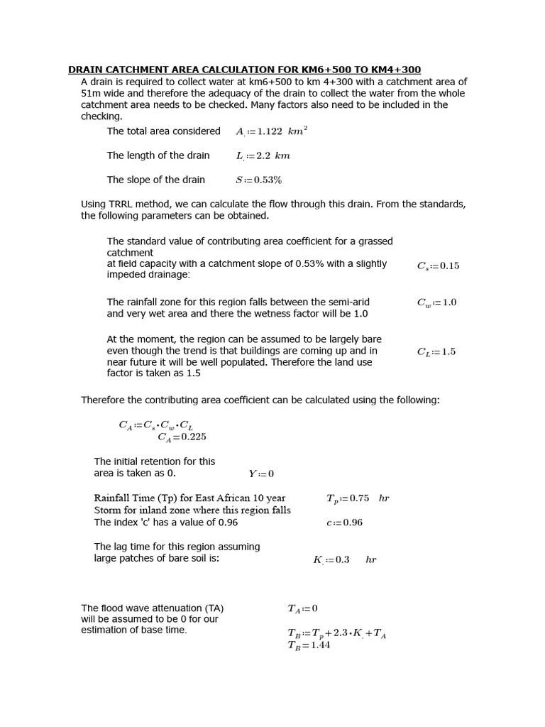 Drain Catchment Calculation | PDF | Drainage Basin | Drainage