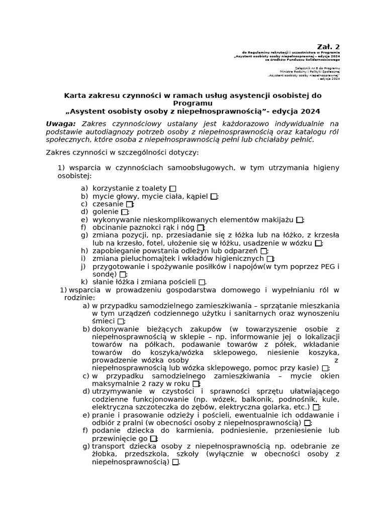 Zal. 2 Do Reg. Karta Zakresu Czynnosci | PDF