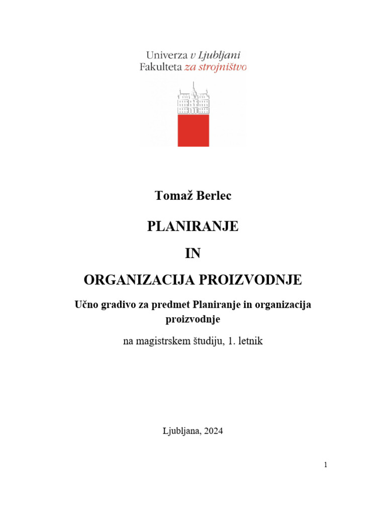 Planiranje in Organizacija Proizvodnje - 2024 | PDF