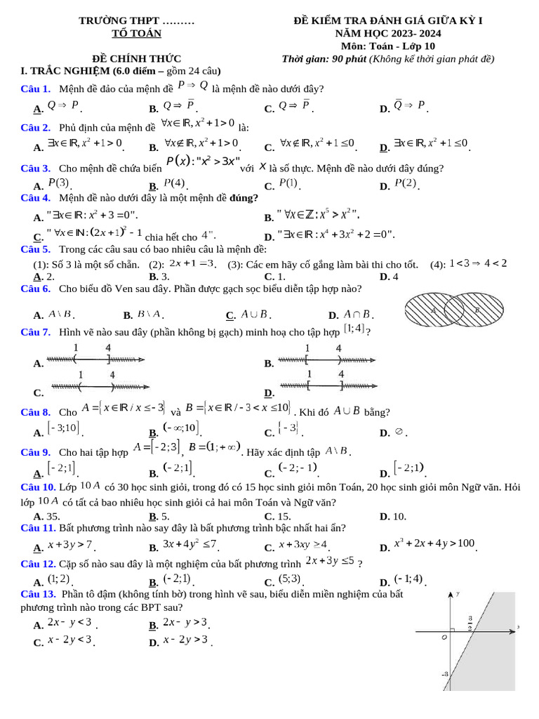 De Thi GK 1 Toan 10 CTST de 1 | PDF