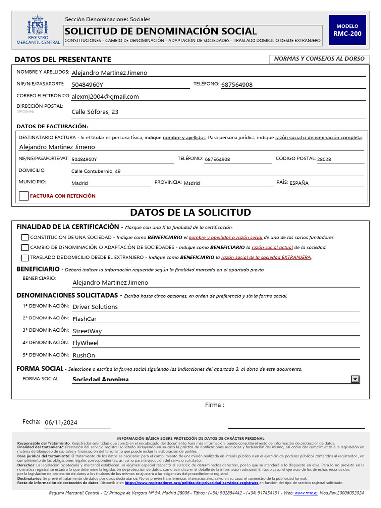 Mod-Rmc200 Solicitud de Certificacion | PDF | Business