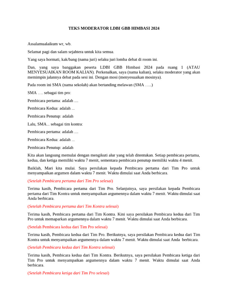 Teks Moderator LDBI | PDF