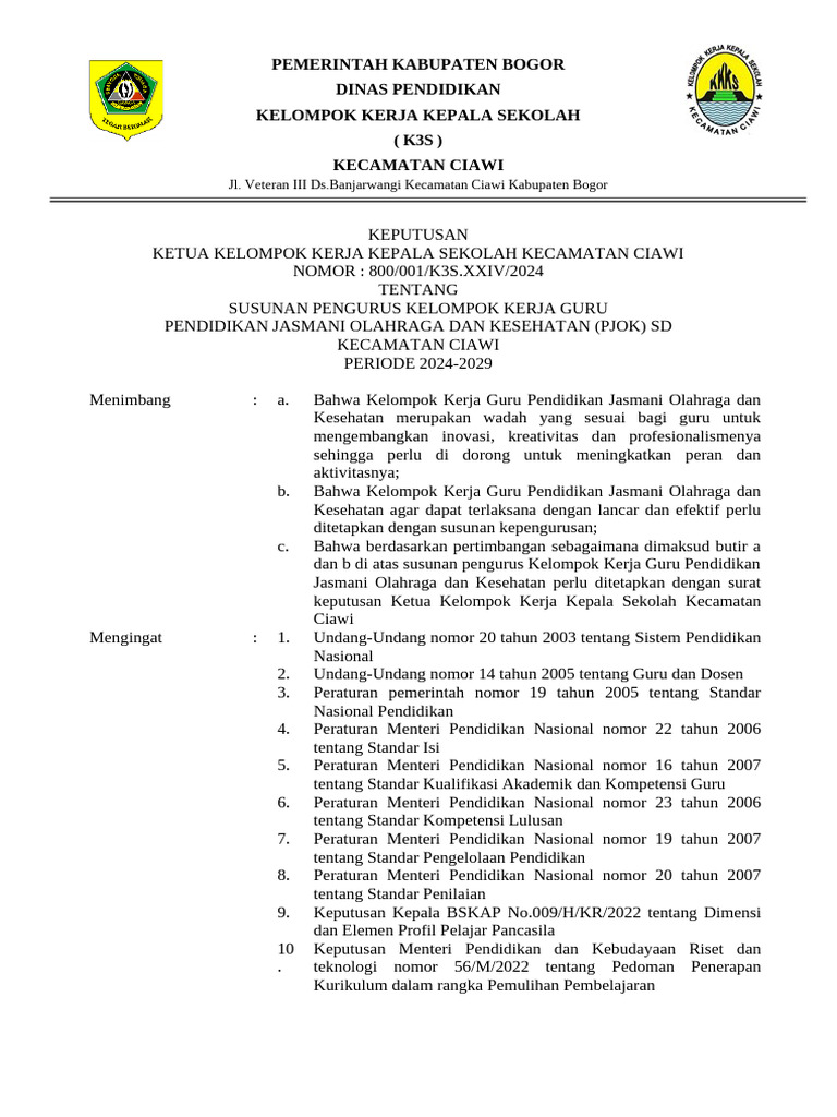 SK KKG Pjok Kecamatan Ciawi | PDF