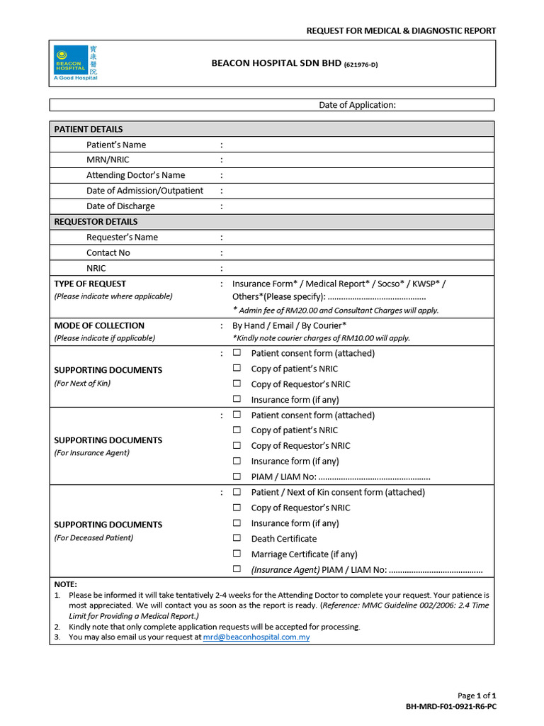 Medical & Diagnostic Report Request | PDF | Patient | Health Sciences