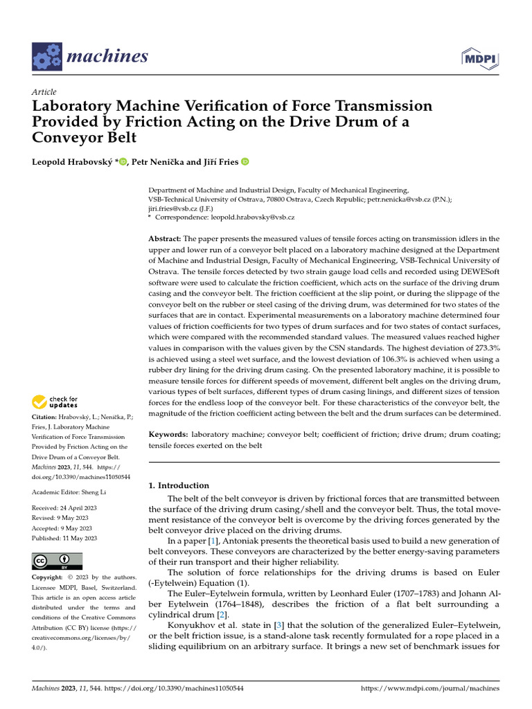 Laboratory Machine Verification of Force Transmiss | PDF | Friction | Belt (Mechanical)