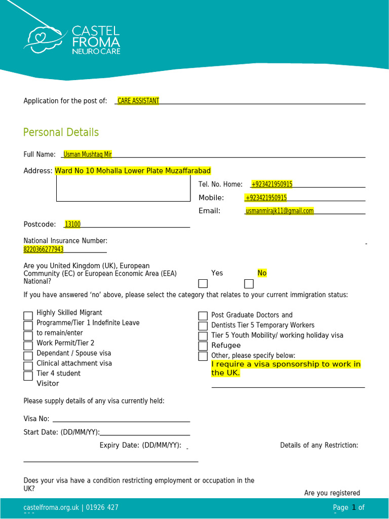 Castle Froma JobApplication | PDF | Career & Growth