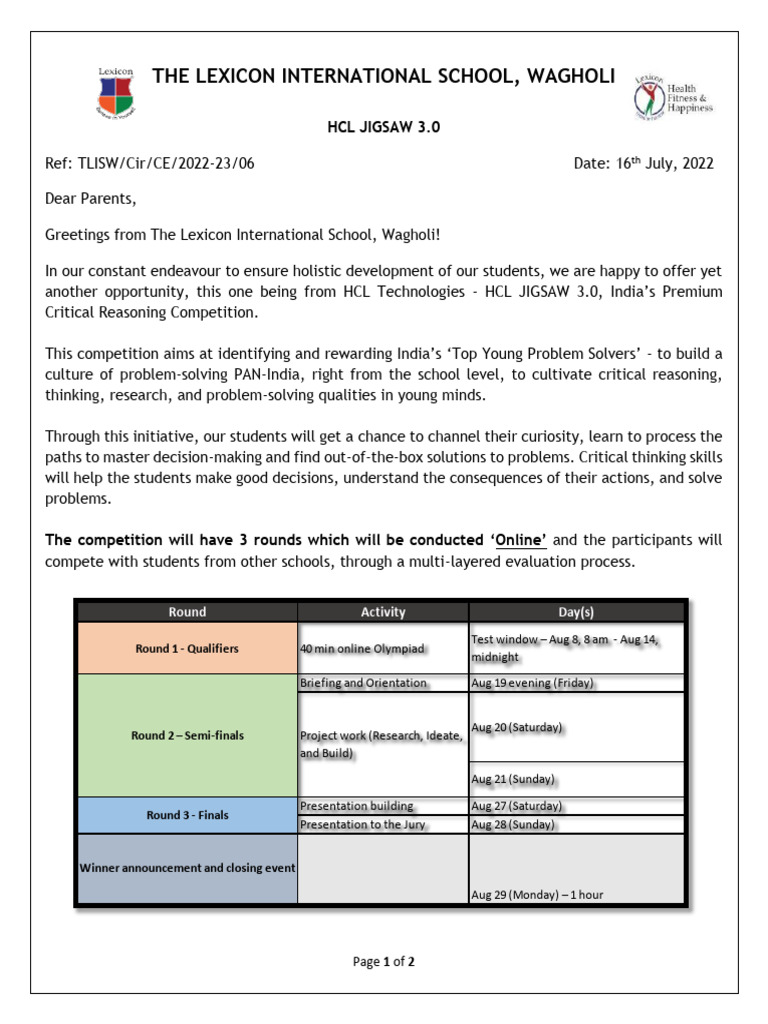 HCL Jigsaw 3.0 Competition Details | PDF | Critical Thinking ...
