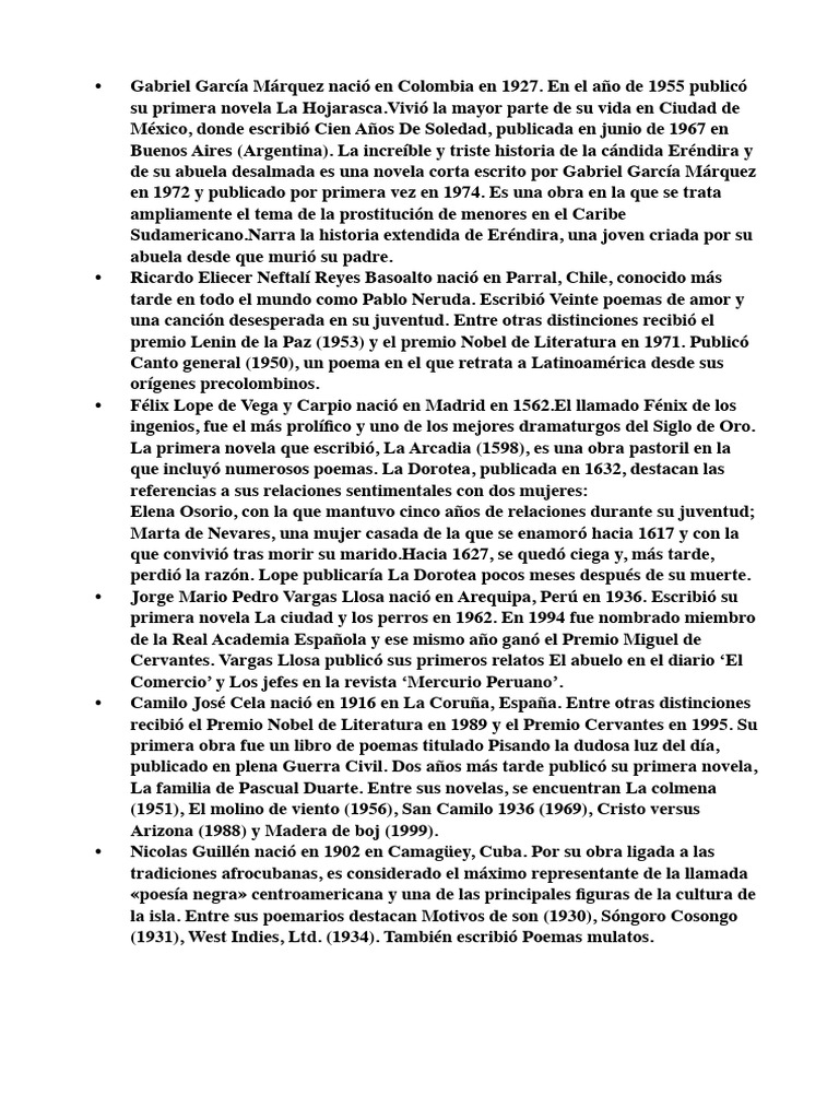 Spanish Authors | PDF | Gabriel García Márquez | Literatura en español