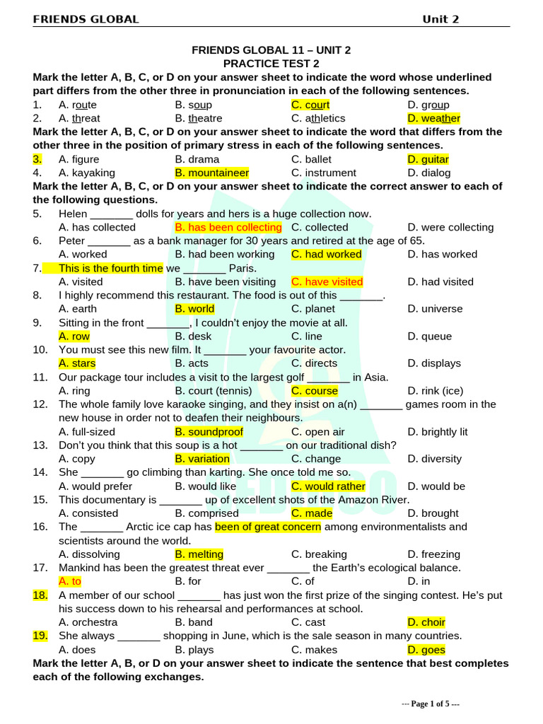 Friends Global Unit 2 Practice Test | PDF | Greenhouse Gas | Greenhouse ...