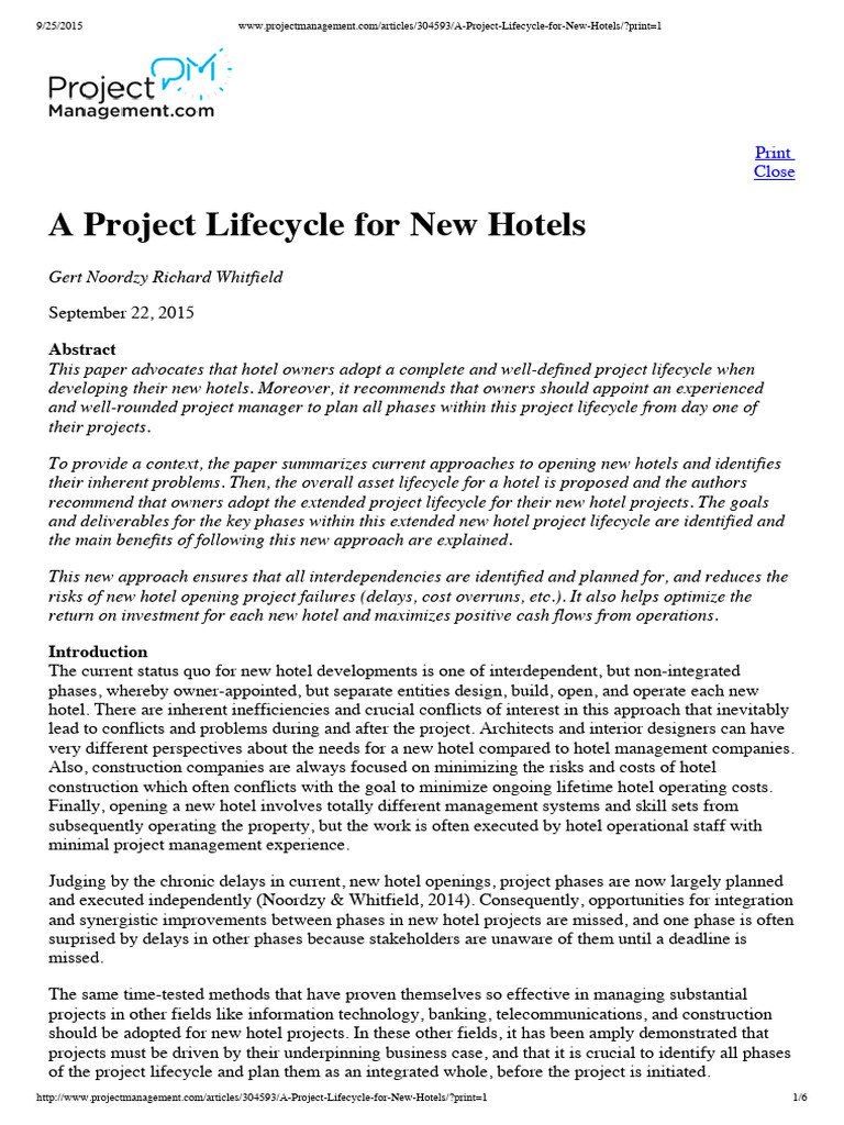New Hotel Project Lifecycle Guide | PDF | Project Management | Life ...