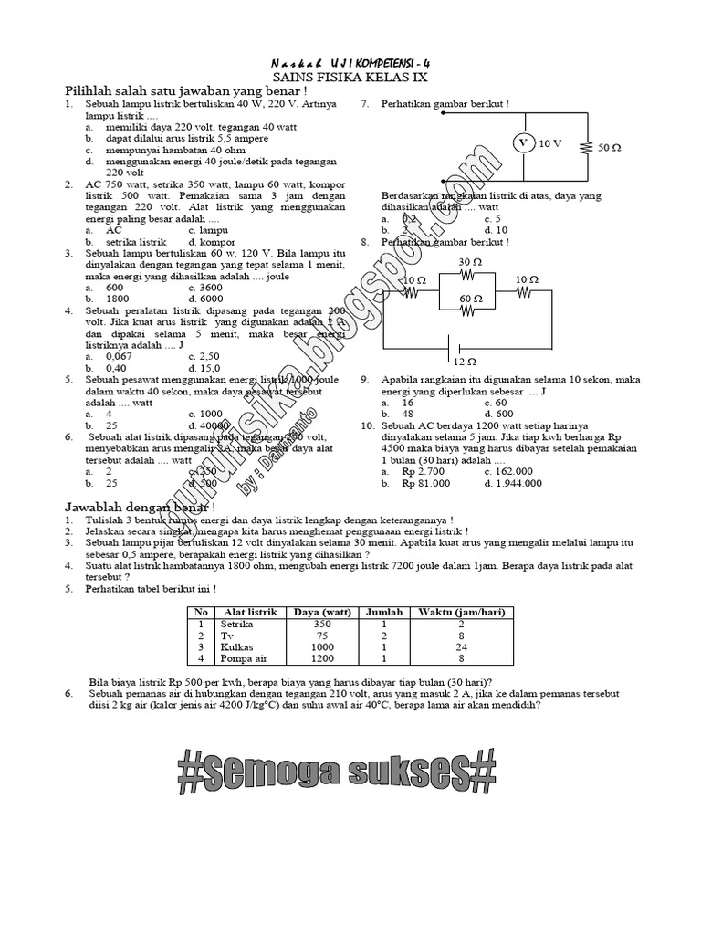 Soal Energi Dan Daya Listrik | PDF | Teknologi & Rekayasa