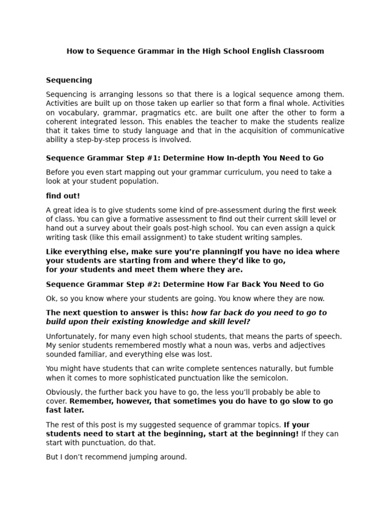 How To Sequence Grammar in The High School English Classroom | PDF ...