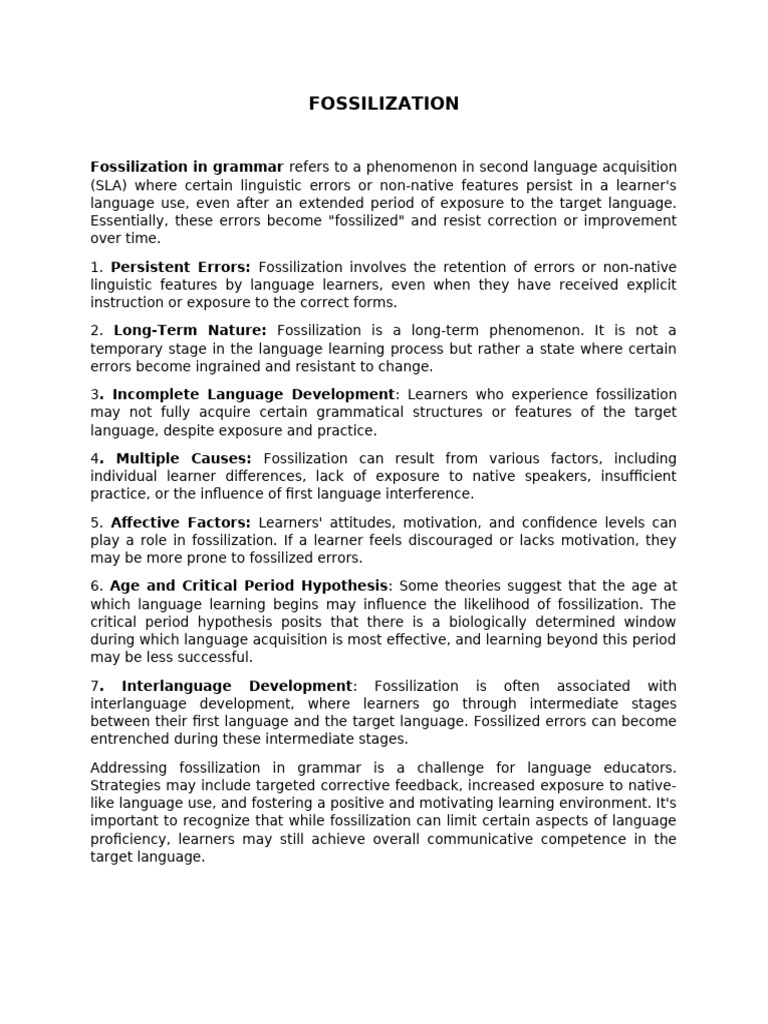 FOSSILIZATION | PDF | Foreign Language Studies