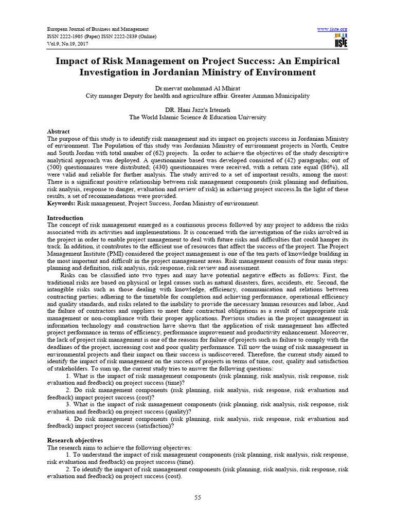 Impact of Risk Management On Project Success An Empirical | PDF | Risk ...