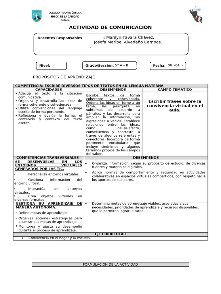 06 DE ABRIL - SESIÓN COMUNICACIÓN - Escribimos Frases Sobre La ...