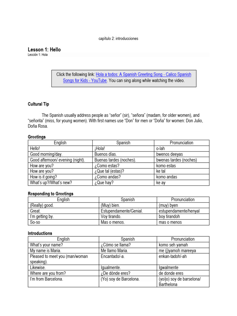 Spanish Greetings and Introductions Guide | PDF | Cost Of Living | Grammar