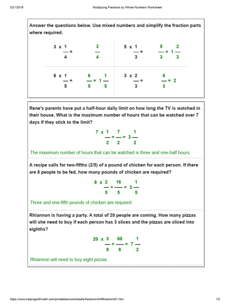 Multiplying Fractions with Whole Numbers | PDF | Elementary Mathematics ...