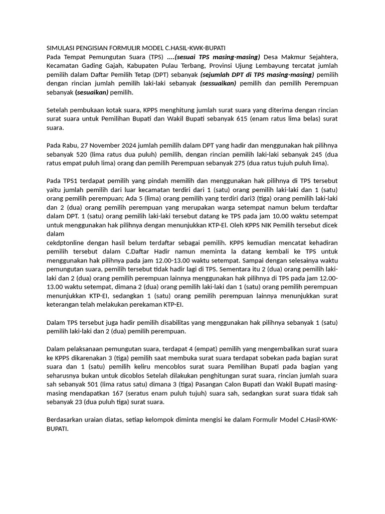 Simulasi Pengisian Formulir Model C | PDF