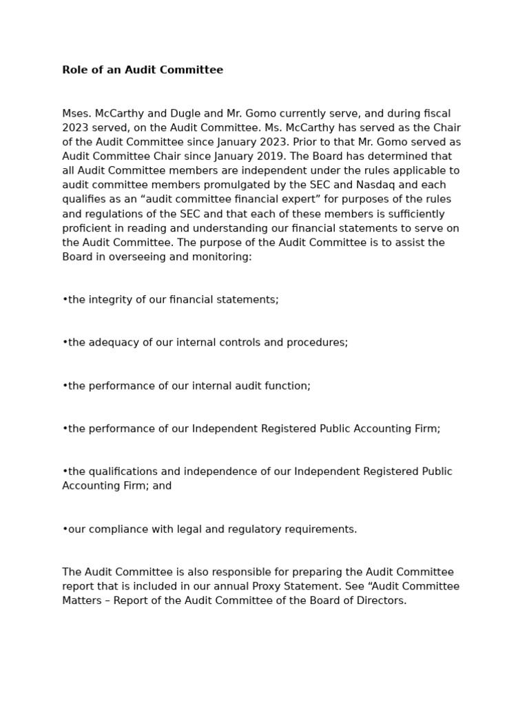 Role of An Audit Committee | PDF | Law