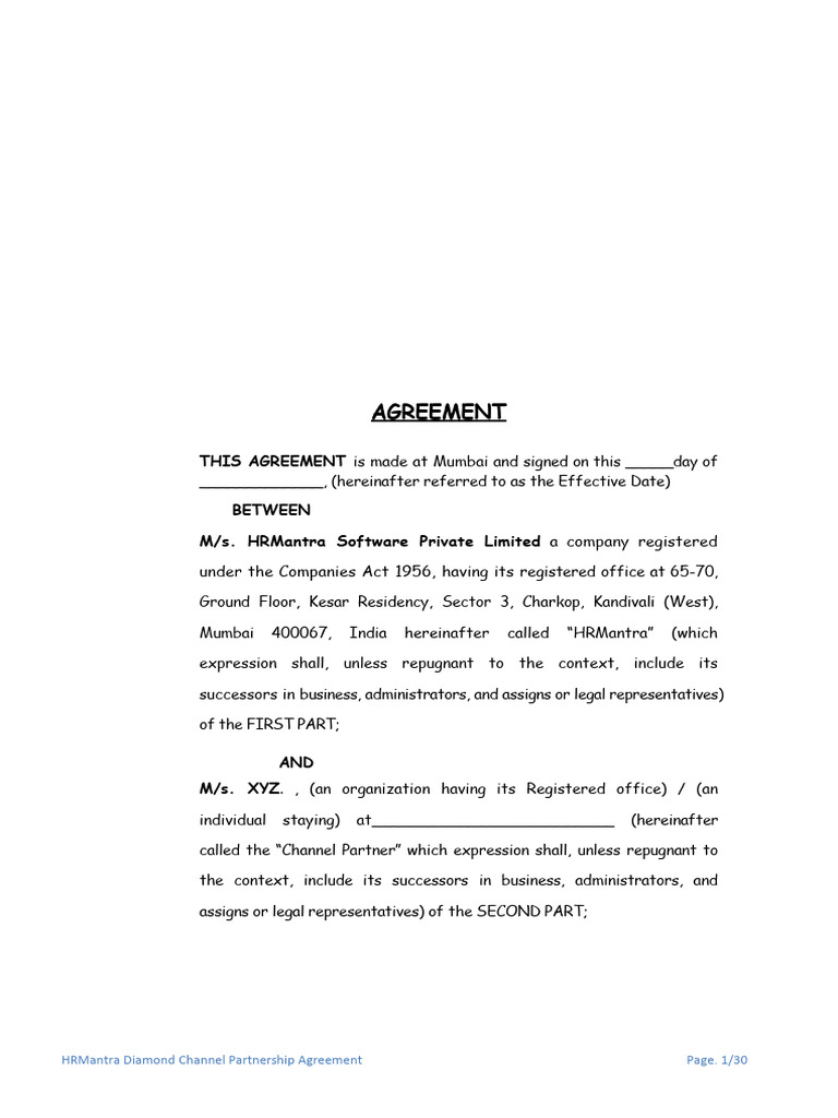 HRMantra Diamond Channel Partnership Agreement | PDF | Indemnity ...
