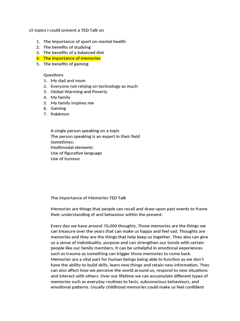 TED Talk Script Plus Research | PDF | Memory | Brain