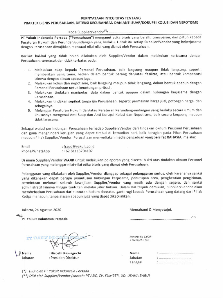 Pakta Integritas 2020 | PDF