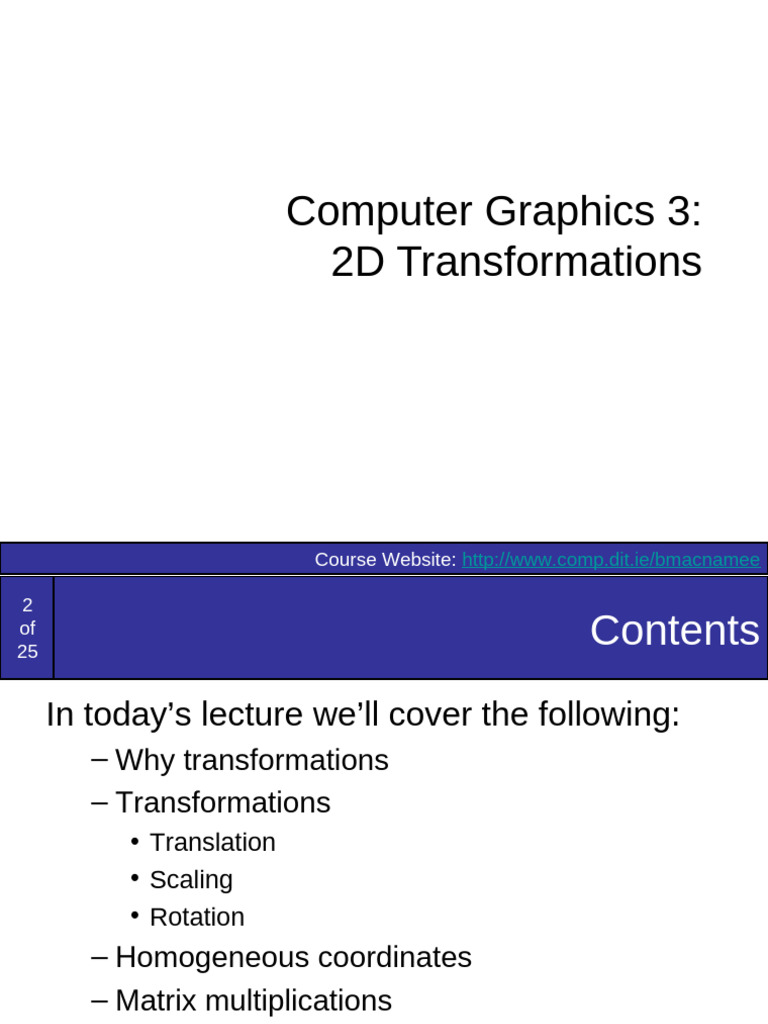 Graphics3 2dtransformations Pdf 2 D Computer Graphics Matrix