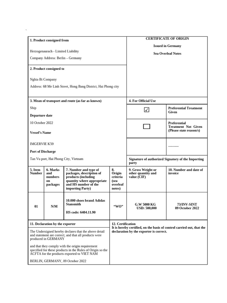 Certificate of Origin | PDF | Business | Freight Transport