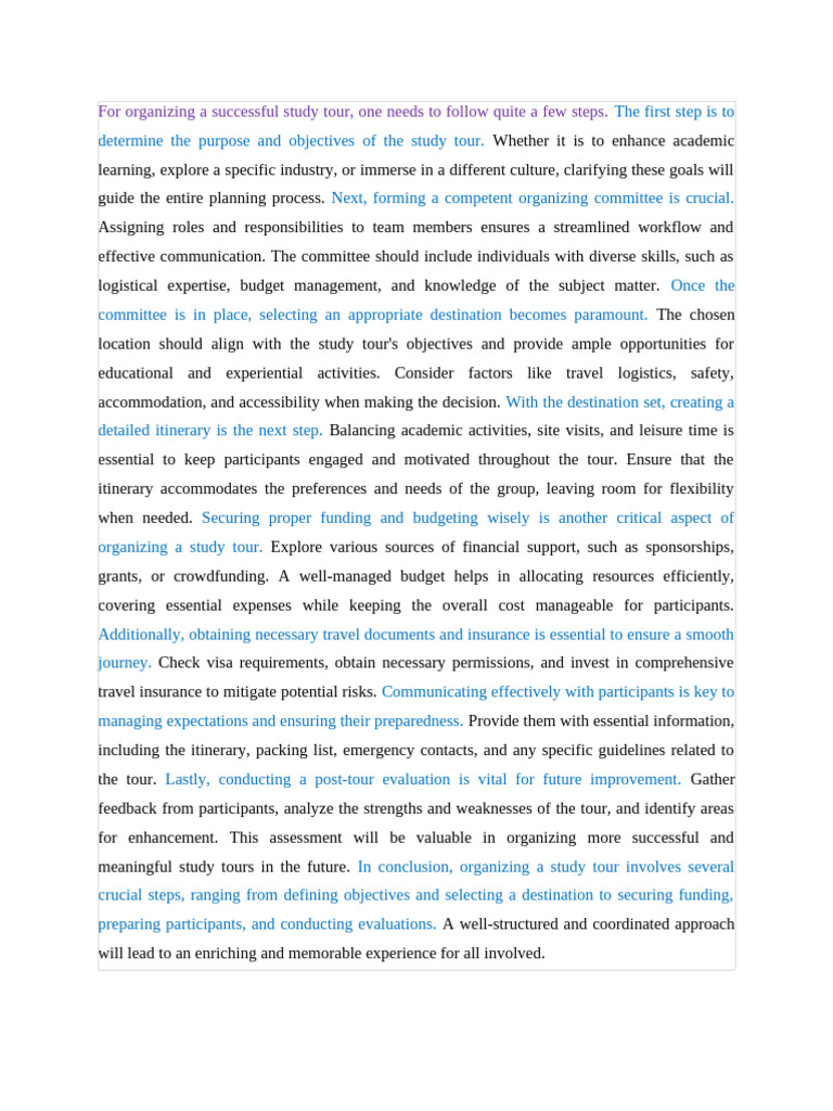 Process Analysis Paragraph On Organizing A Study Tour | PDF | Evaluation | Business