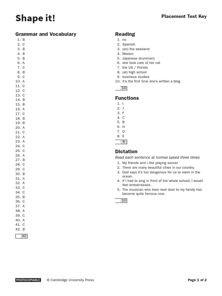 Shape It! Placement Test Answer Key | PDF | Abraham Lincoln