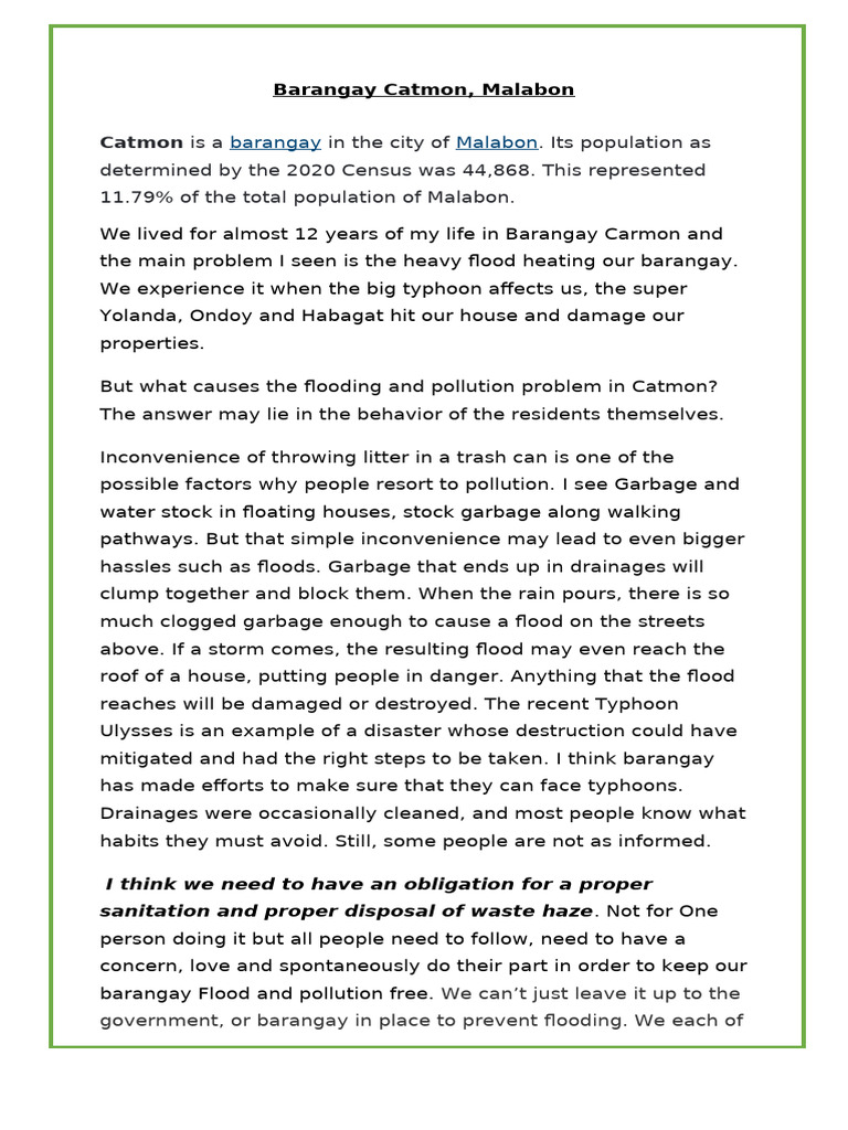 Barangay Catmon Malabon List of Problem Encountered | PDF | Social Science