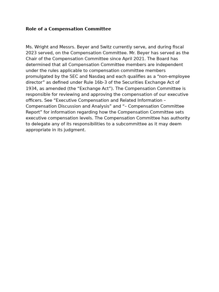 Role Of A Compensation Committee Pdf Business Finance Money
