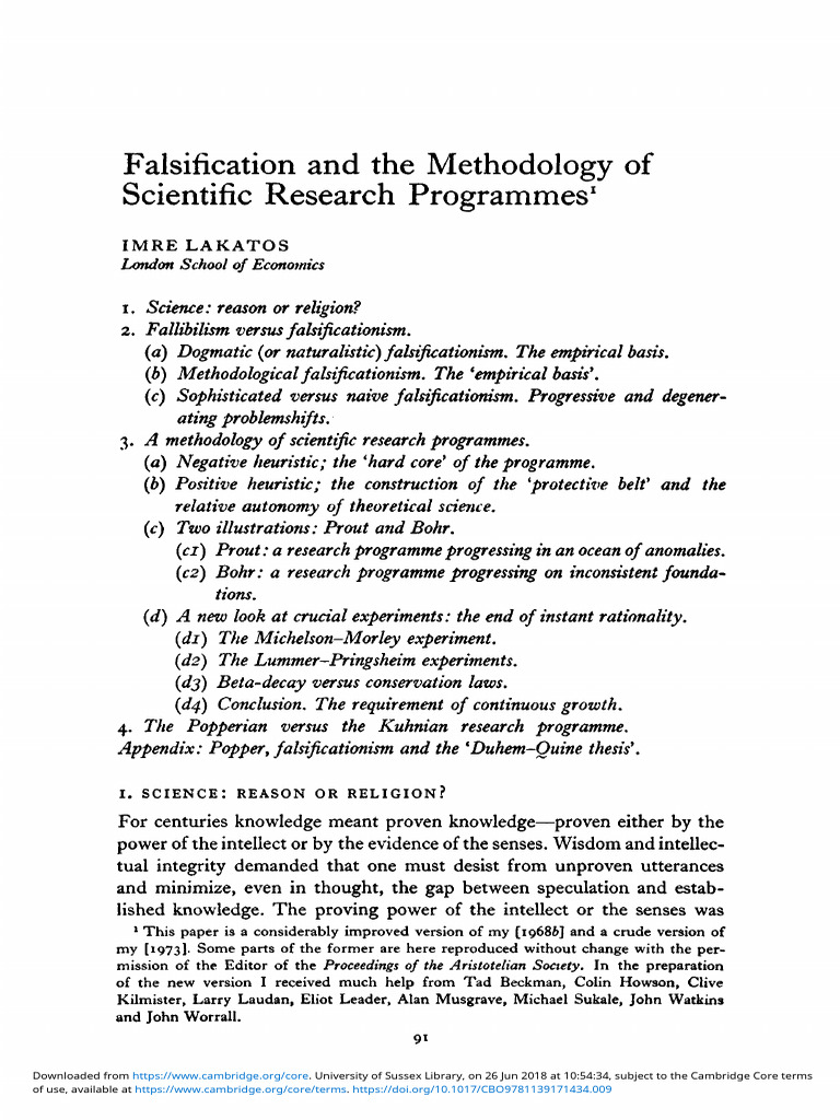Falsification and The Methodology of Scientific Research Program | PDF | Falsifiability | Karl ...